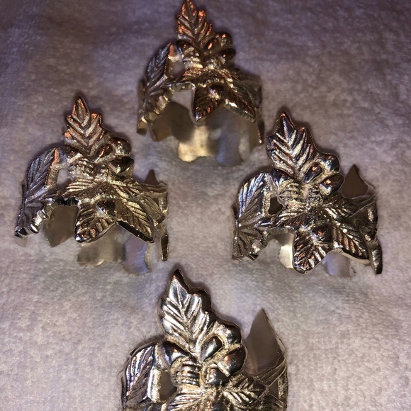 Pottery Barn | Dining | Pottery Barn Leaf Leaves Napkin Rings Set Of 4 ...